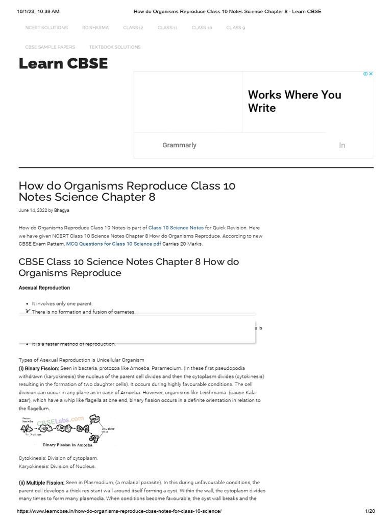 How Do Organisms Reproduce Class 10 Notes Science Chapter 8 - Learn ...