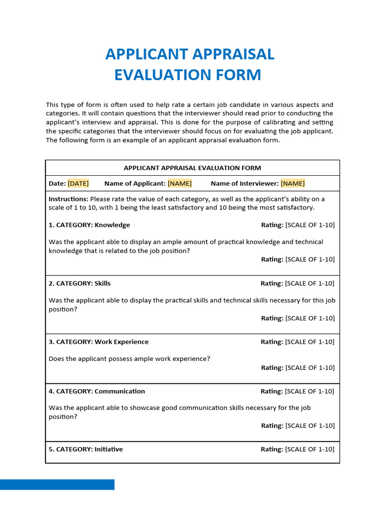 Applicant Appraisal Evaluation Form | PDF | Career & Growth