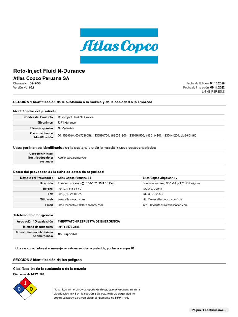 MSDS-ATL-CTS-004 Roto-Inject Fluid N-Durance | Descargar gratis PDF ...