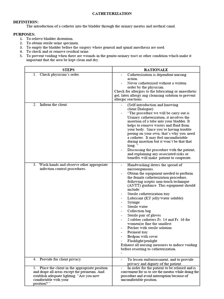 Urinary Catheterization Procedure Guide | PDF | Catheter | Urination