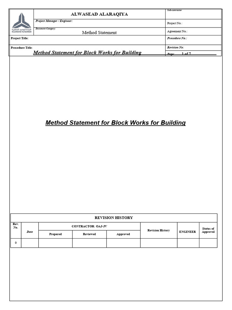 MS-1064 - Method Statement For Blockwork | PDF | Personal Protective ...