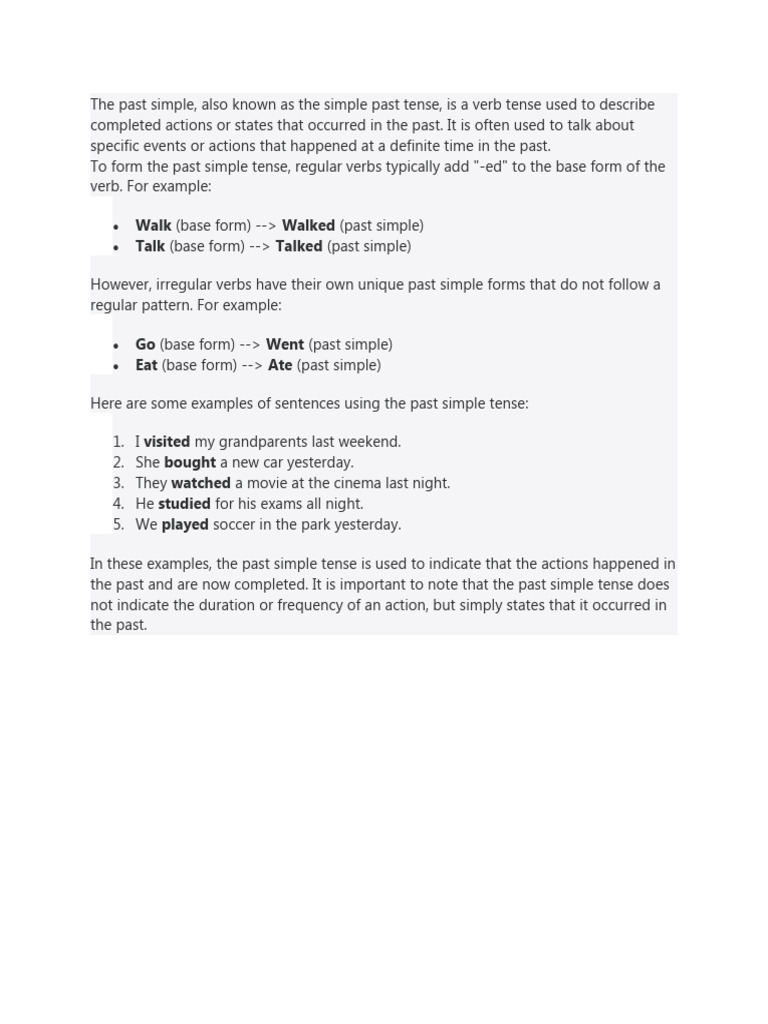 Past Simple Tense Explained | PDF | Language Arts & Discipline
