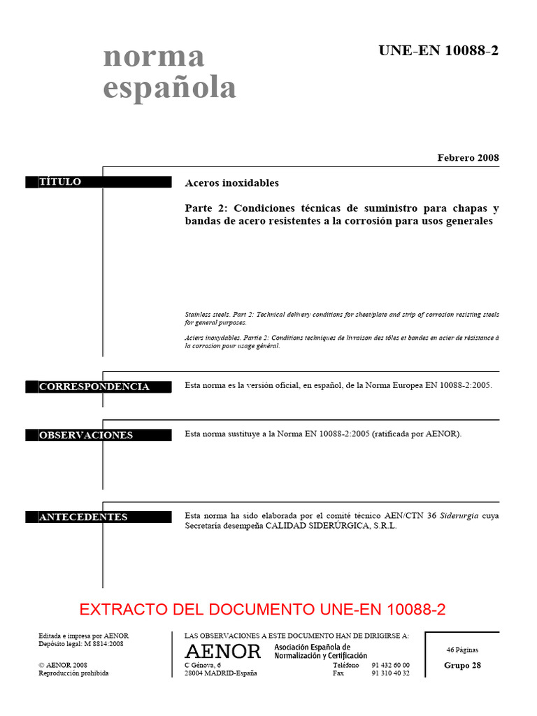 Condiciones de suministro EN 10088-2 | PDF | Acero | Acero inoxidable