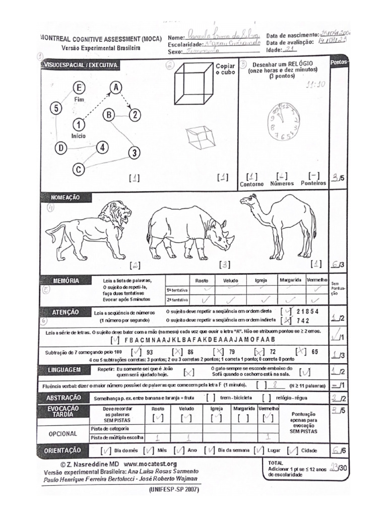 Montreal Cognitive Assessment (Moca) Nome | PDF