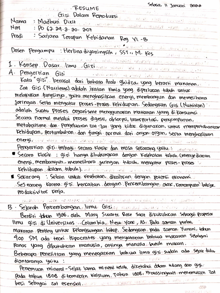 Resume Gizi Reproduksi (Madhuri Dixit) | PDF