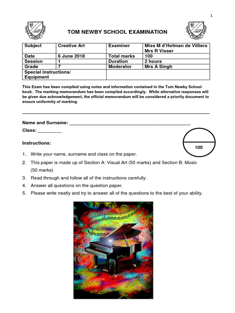 Grade 7 Creative Arts Exam Paper | PDF | Musical Notation | Musicology