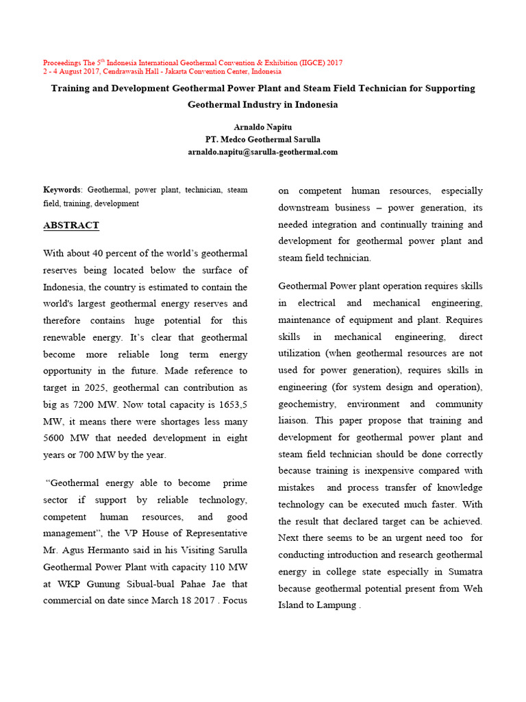 FP - GEN - 08 - Arnaldo Napitu - TRAINING AND DEVELOPMENT GEOTHERMAL POWER PLANT AND STEAM FIELD ...