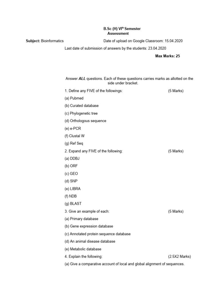Assessment in Bioinformatics BSC Hons VIth Semester | PDF
