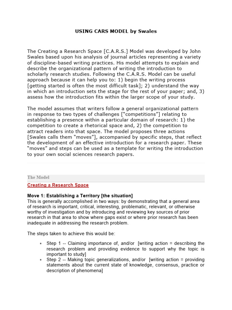 USING CARS MODEL by Swales | PDF | Stress (Biology) | Hypothalamic ...