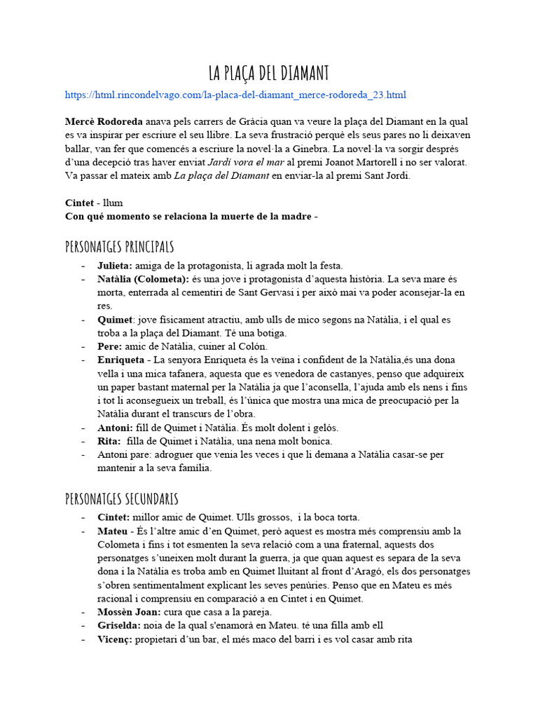 La Plaça Del Diamant | PDF