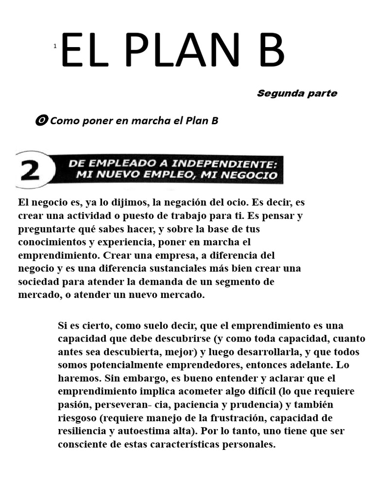 EL PLAN B Segunda Parte 2 ALEXANDRE | PDF | Iniciativa empresarial | Economias