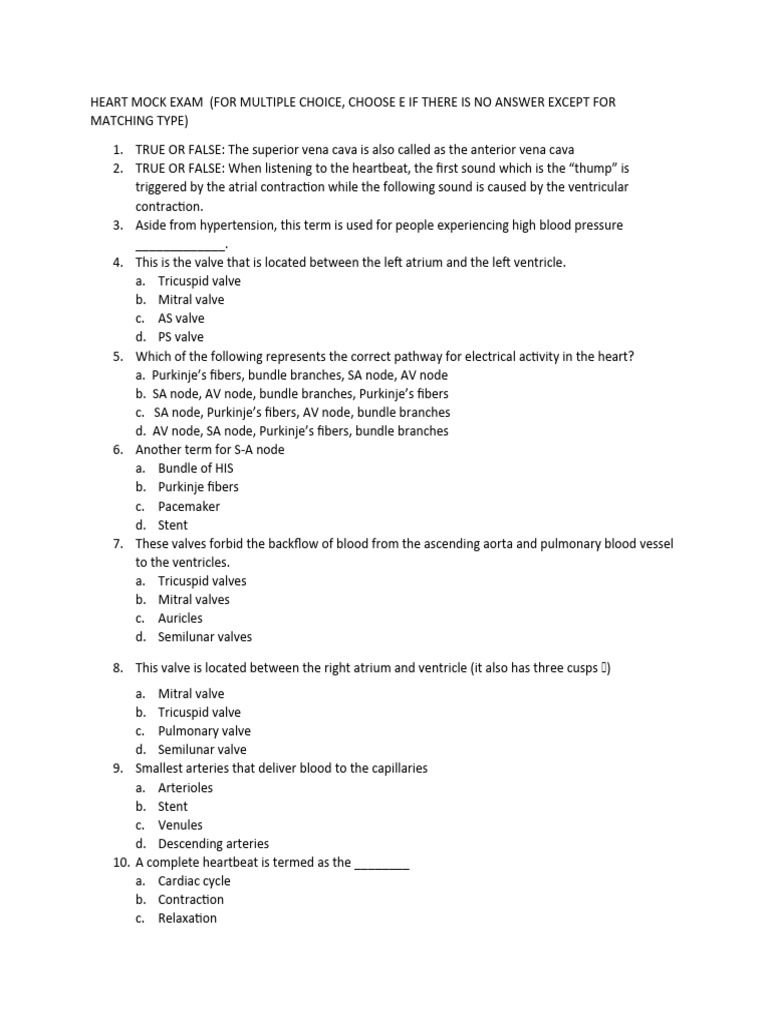 Heart Mock Exam | PDF