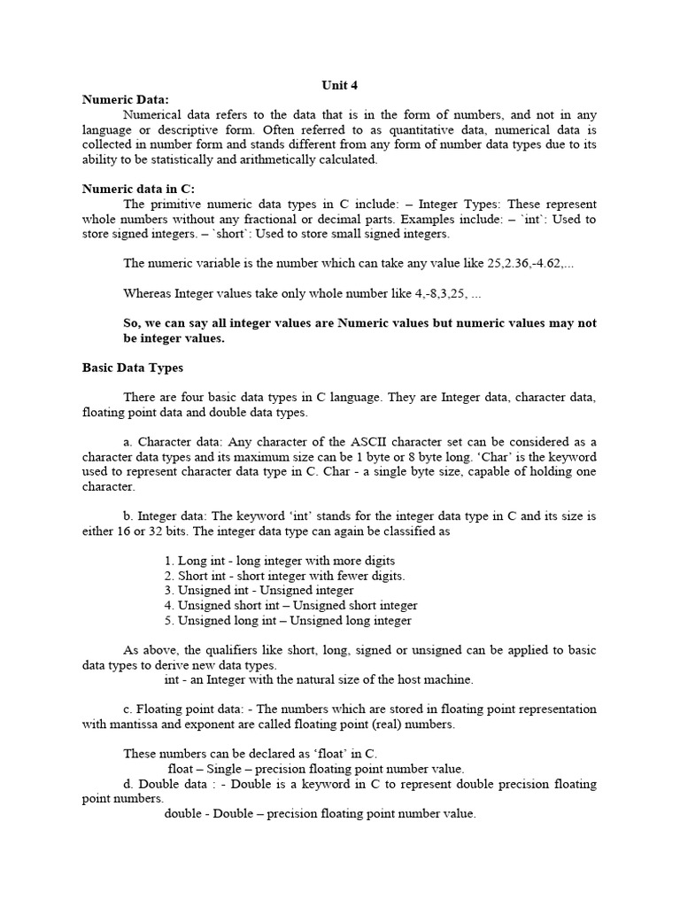 PST - Unit 4 | PDF | Integer (Computer Science) | Data Type PST - Unit 4 | PDF | Integer (Computer Science) | Data Type