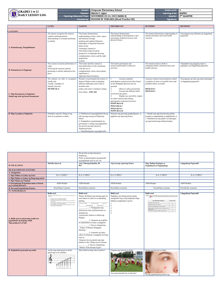 DLL Week 4 Mapeh | PDF | Learning | Cognition