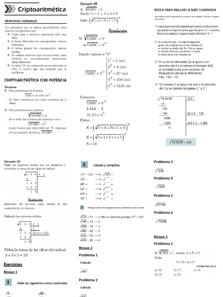 Cripto Aritmetica Potencias y Raices | PDF