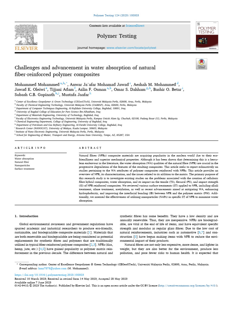 Mohammed Et Al 2023 | Download Free PDF | Composite Material | Fibers Mohammed Et Al 2023 | Download Free PDF | Composite Material | Fibers