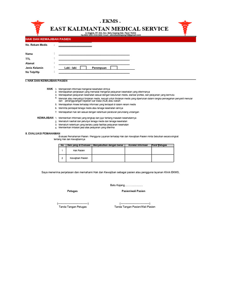 Formulir Hak Dan Kewajiban Pasien | PDF