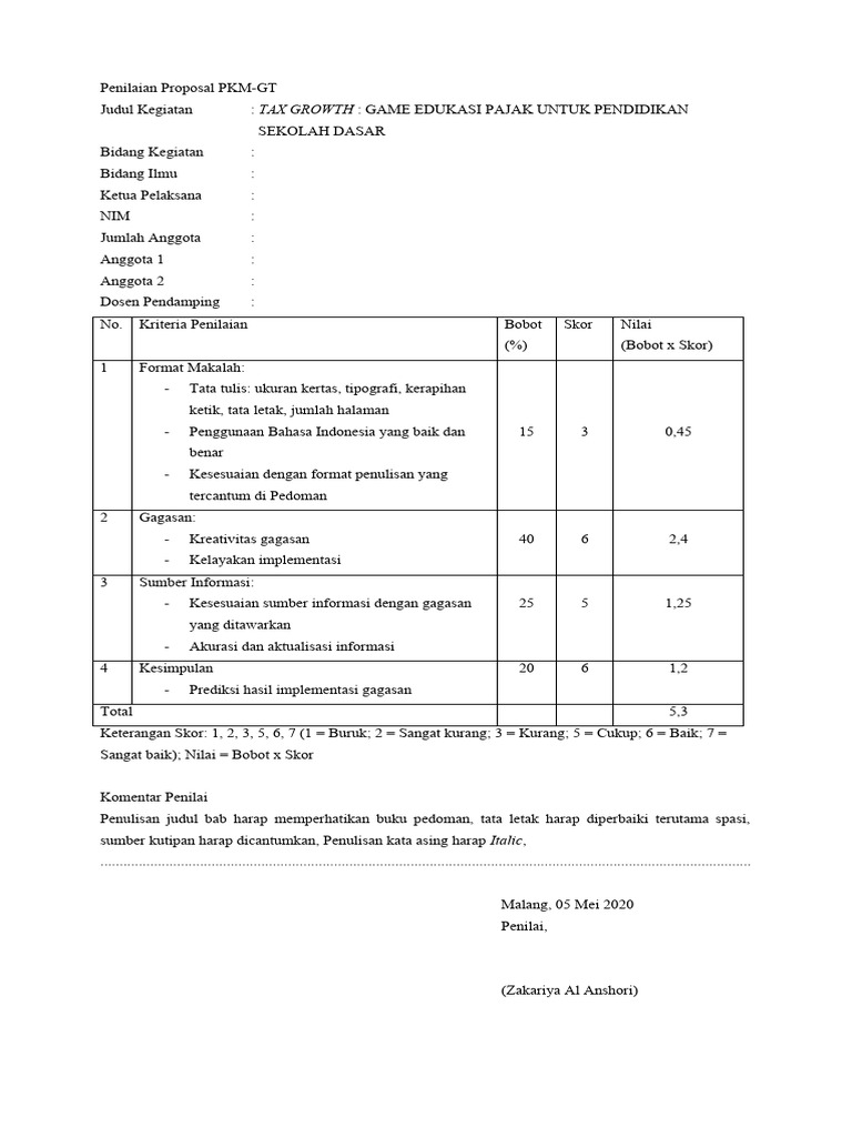Penilaian Proposal PKM GT | PDF