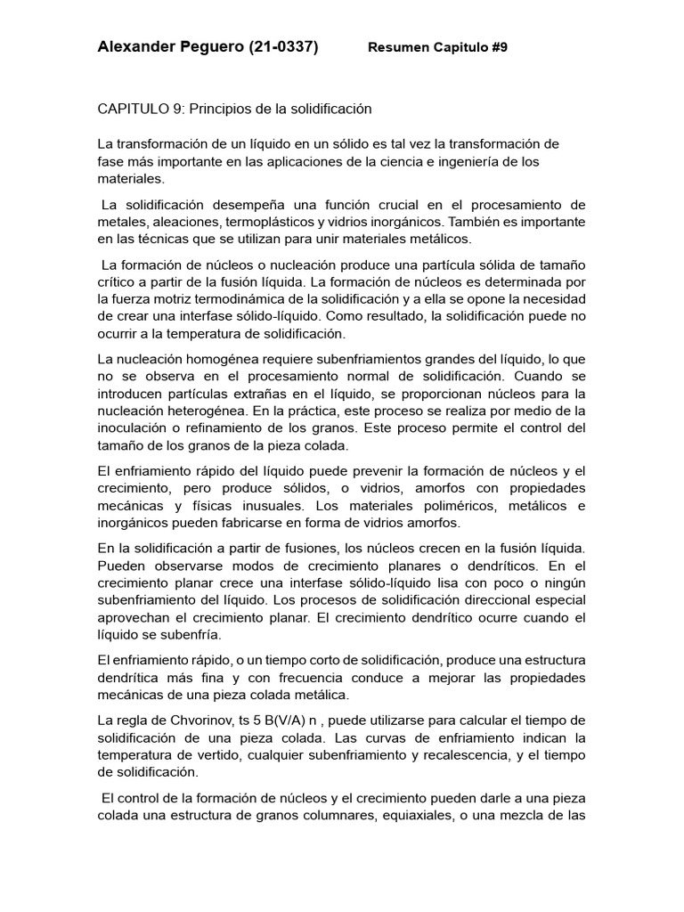 Resumen - Cap 9 | PDF | Congelación | Nucleación
