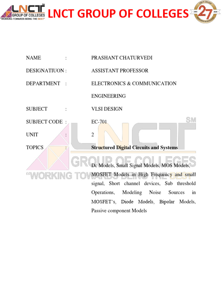 Vlsi Design Ec 701 Unit 2 Pdf Field Effect Transistor Mosfet