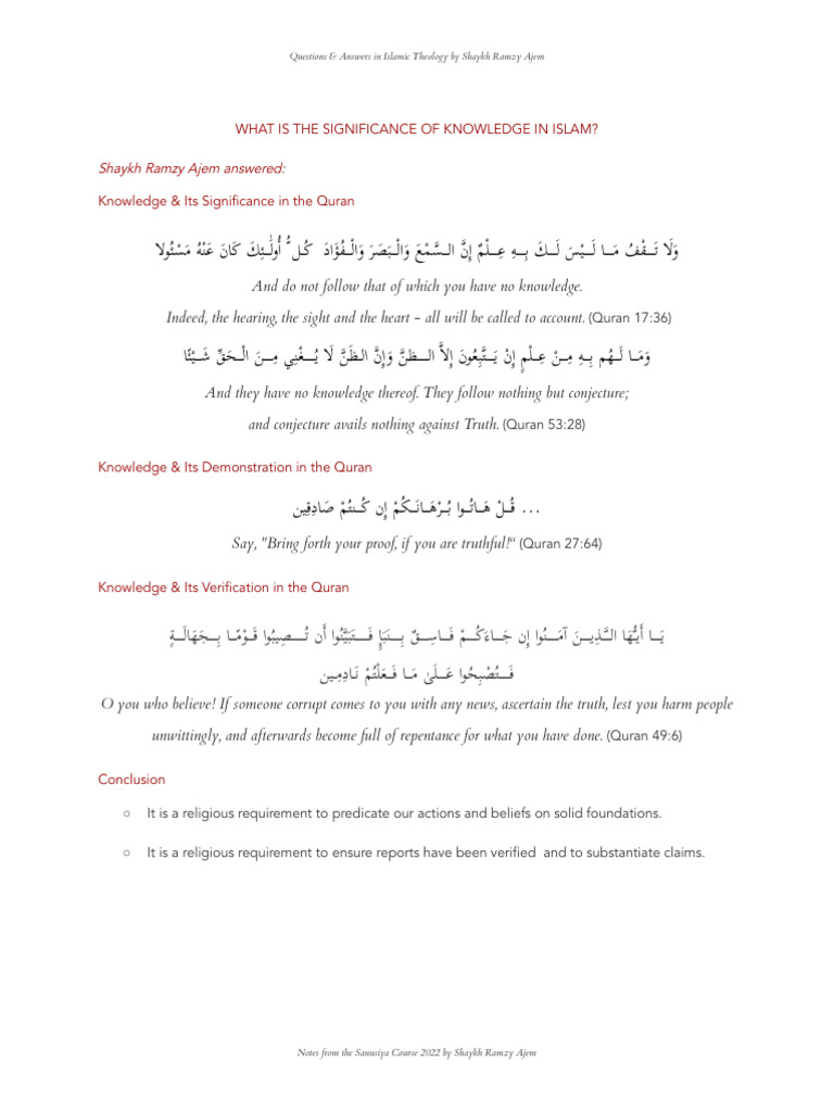 What Is The Significance of Knowledge in Islam? Answered by Ramzy Ajem | PDF | Monotheism ...