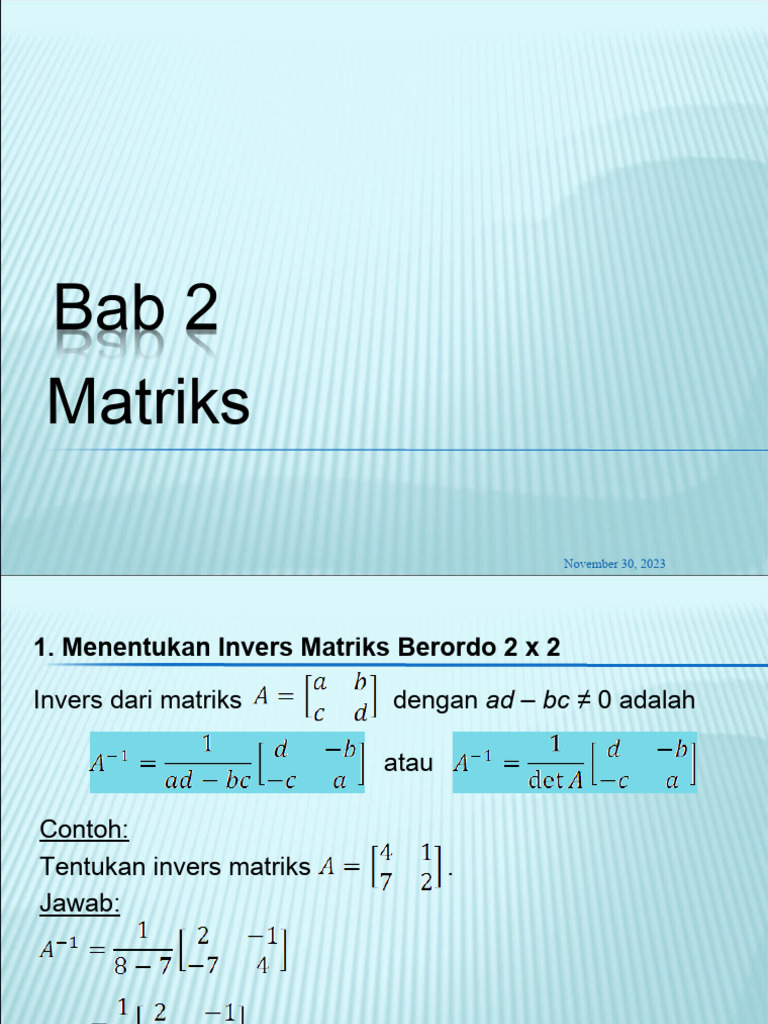 Bab 2 Invers Matriks 2x2 Dan 3x3 | PDF