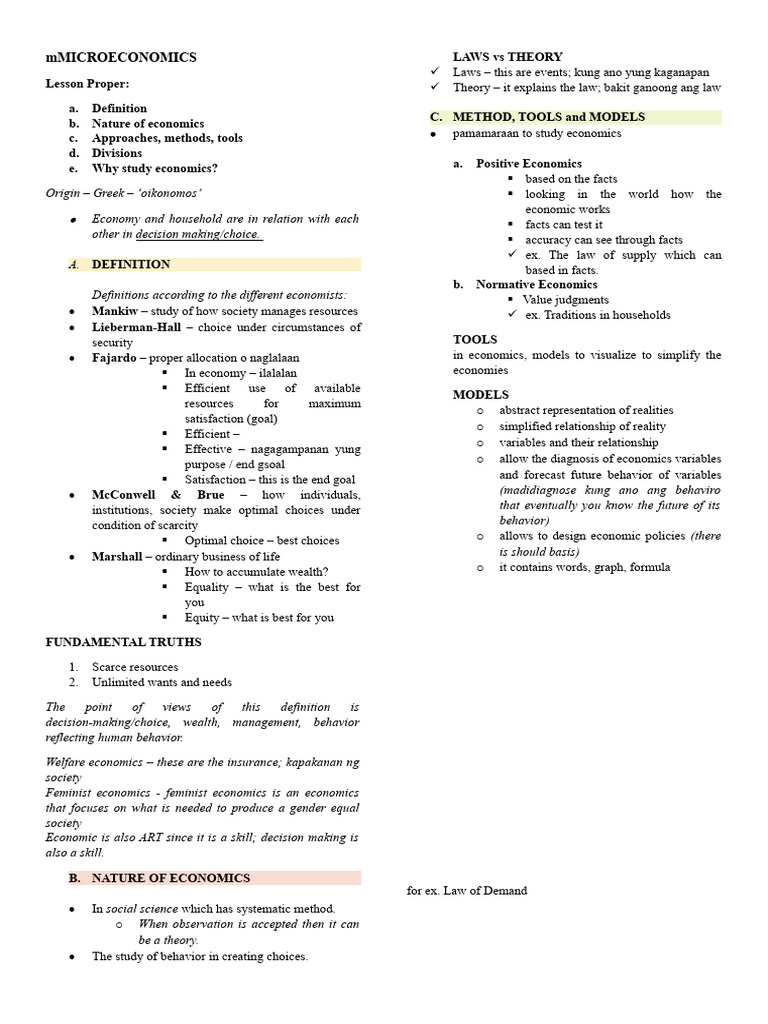 Microeconomics Lecture To Edit Pdf Economics Economic System