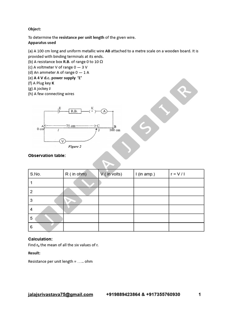 Resistance Per Unit Length Practical | PDF | Science & Mathematics