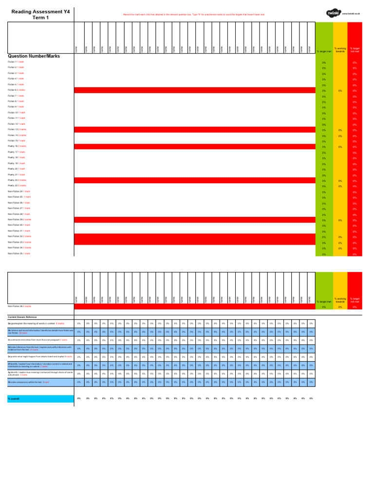 T PA 860 Year 4 Term 1 Reading Assessment Spreadsheet | Download Free PDF | Cognition ...