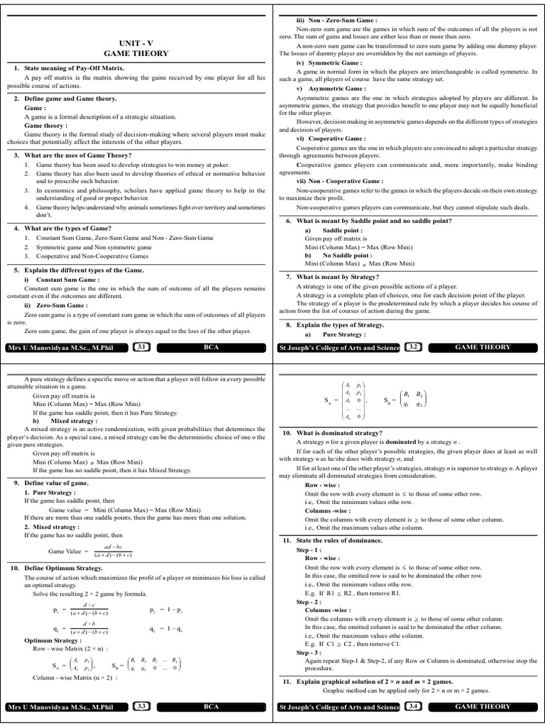 Unit - V Game Theory 4 Side | PDF
