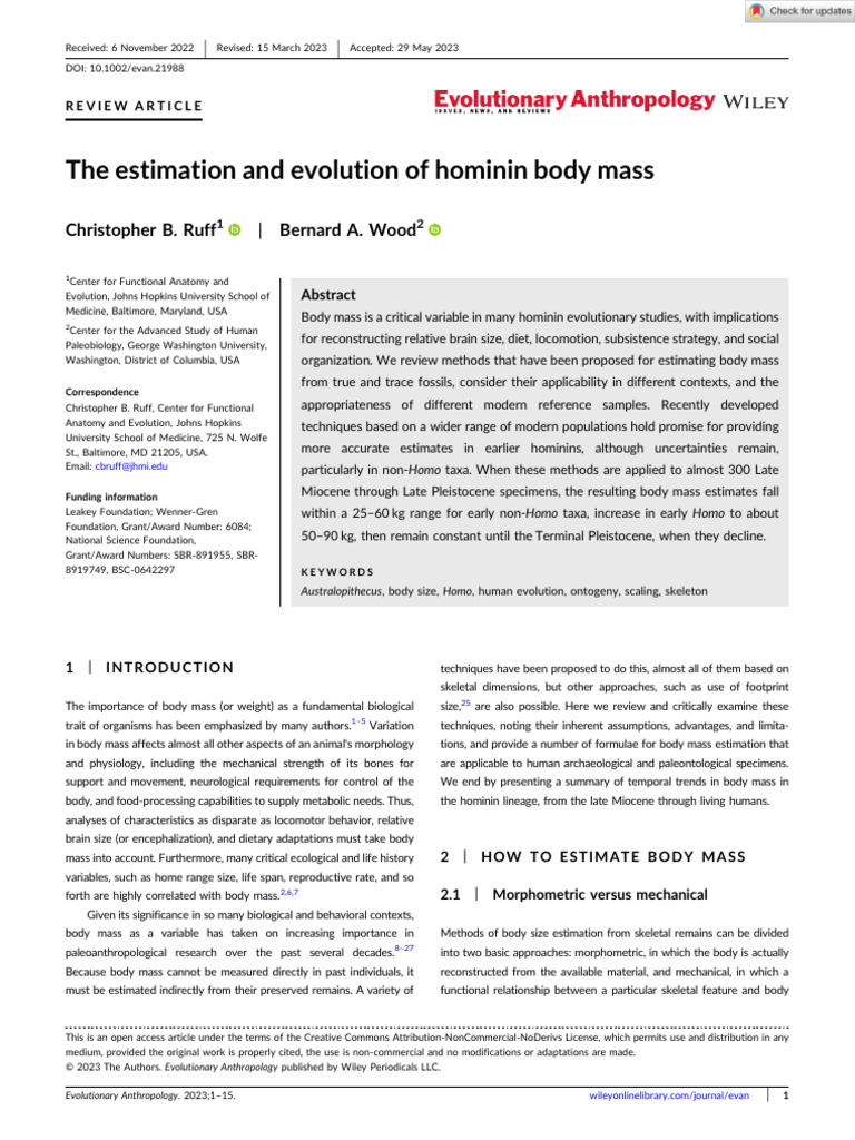 Ruff and Wood, 2023 | PDF | Morphometrics | Human Evolution