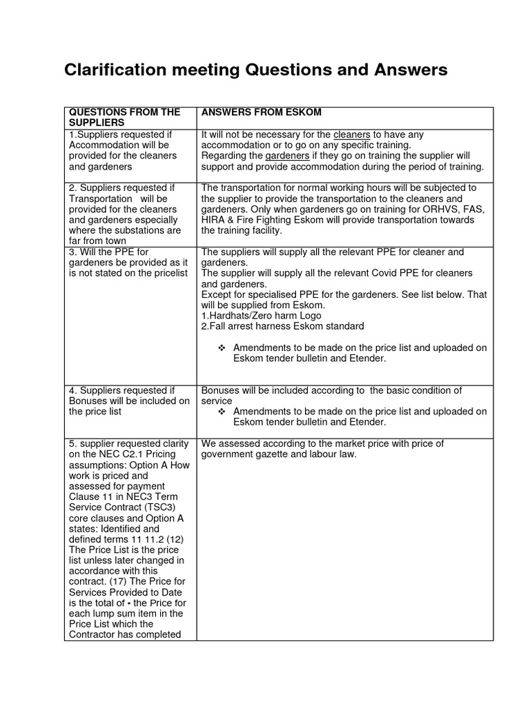 Clarification Meeting Questions and Answers-MWP1358TX | PDF | Prices ... Clarification Meeting Questions and Answers-MWP1358TX | PDF | Prices ...