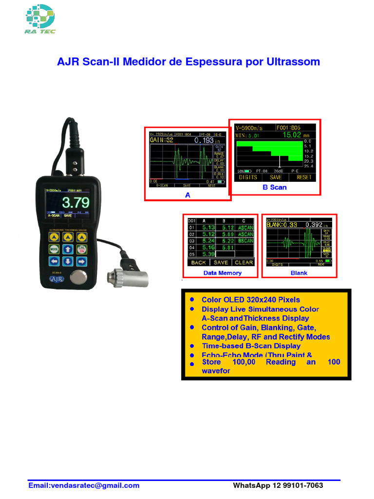 Medidor de Espessura Ultrassônico AJR Scan-II | PDF | Medição | USB