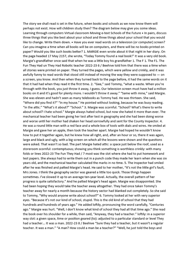 The Story We Shall Read Is Set in The Future | PDF | Language Arts & Discipline