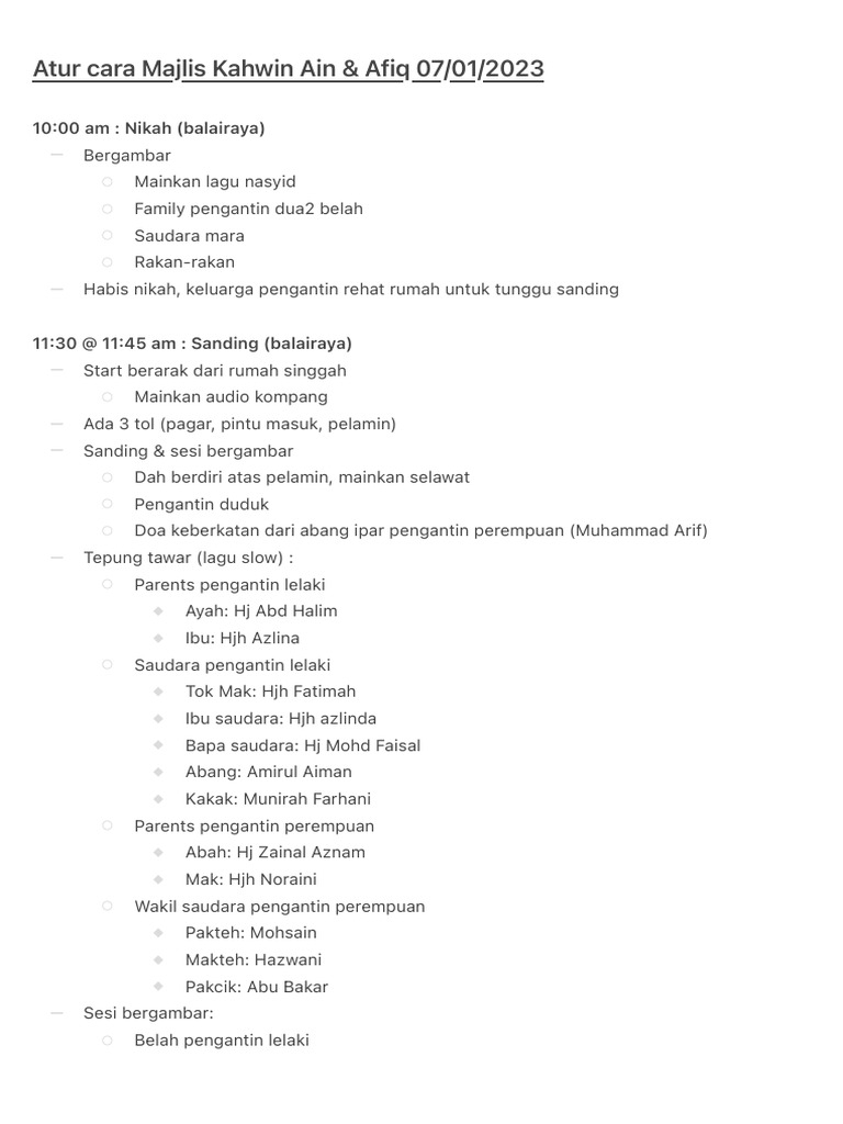 Aturcara Majlis Kahwin | PDF