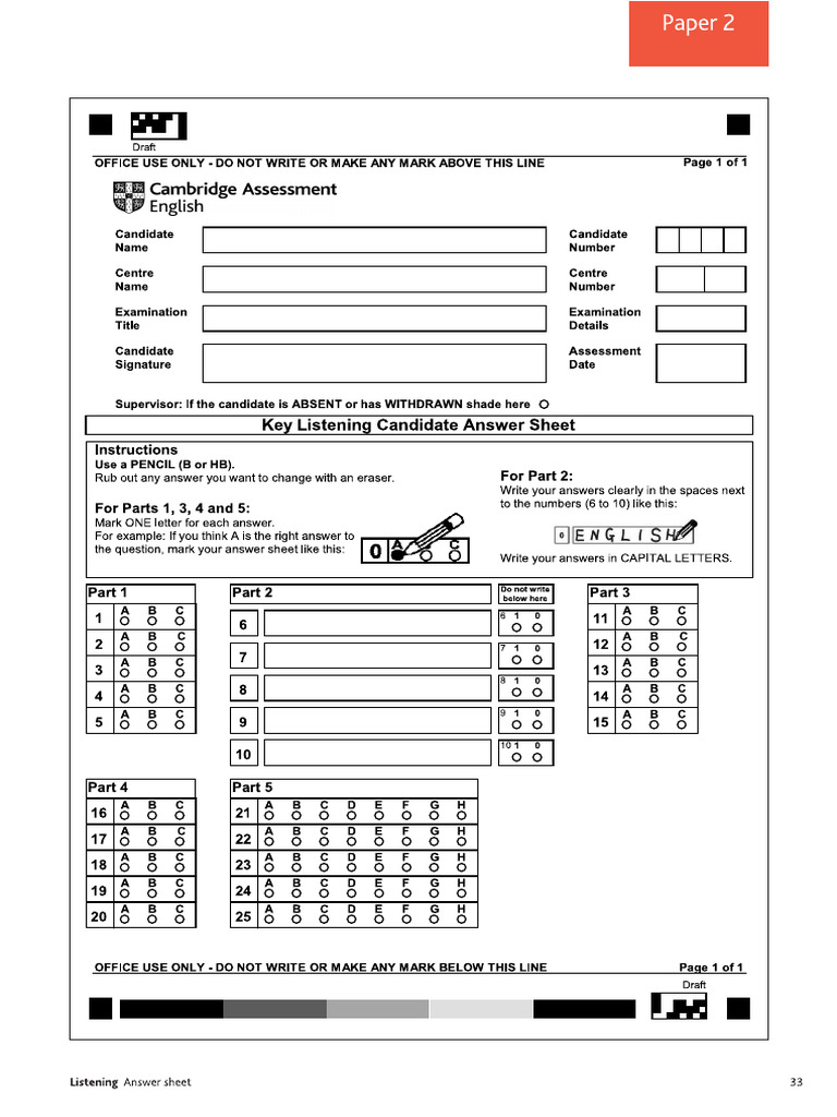 AnswerSheet Listening | PDF