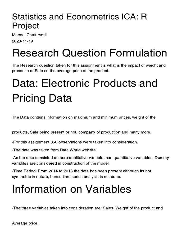Statistics and Econometrics ICA - R Project | PDF | Statistics | Data ...