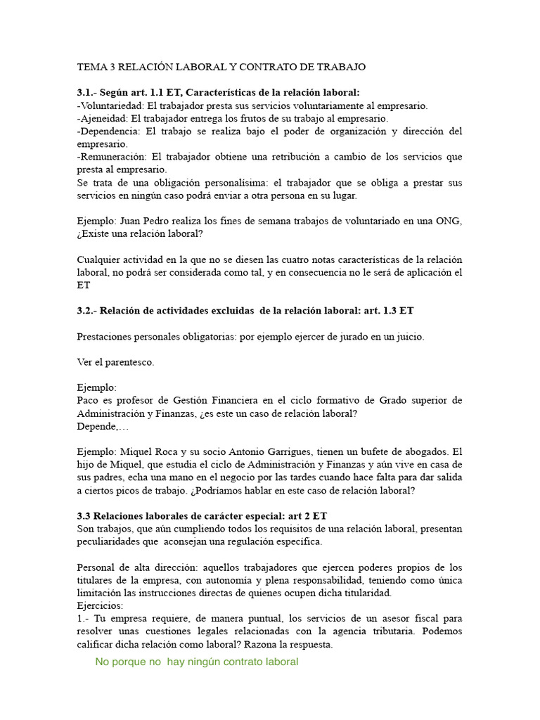 Tema 3 Relación Laboral y Contrato de Trabajo | PDF | Derecho laboral | Salario