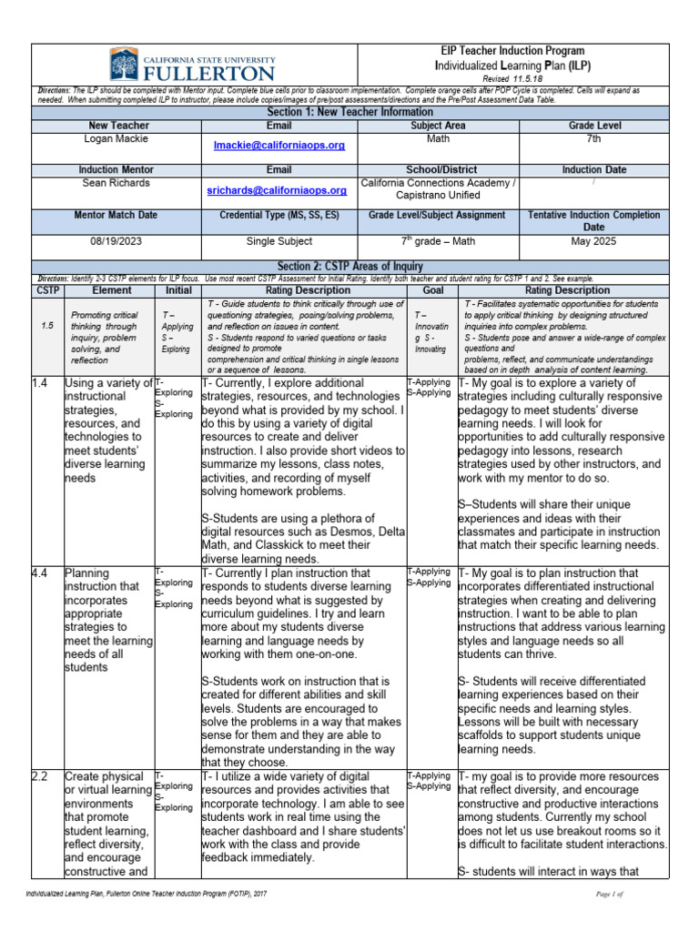 Ilp Form | PDF | Project Based Learning | Learning