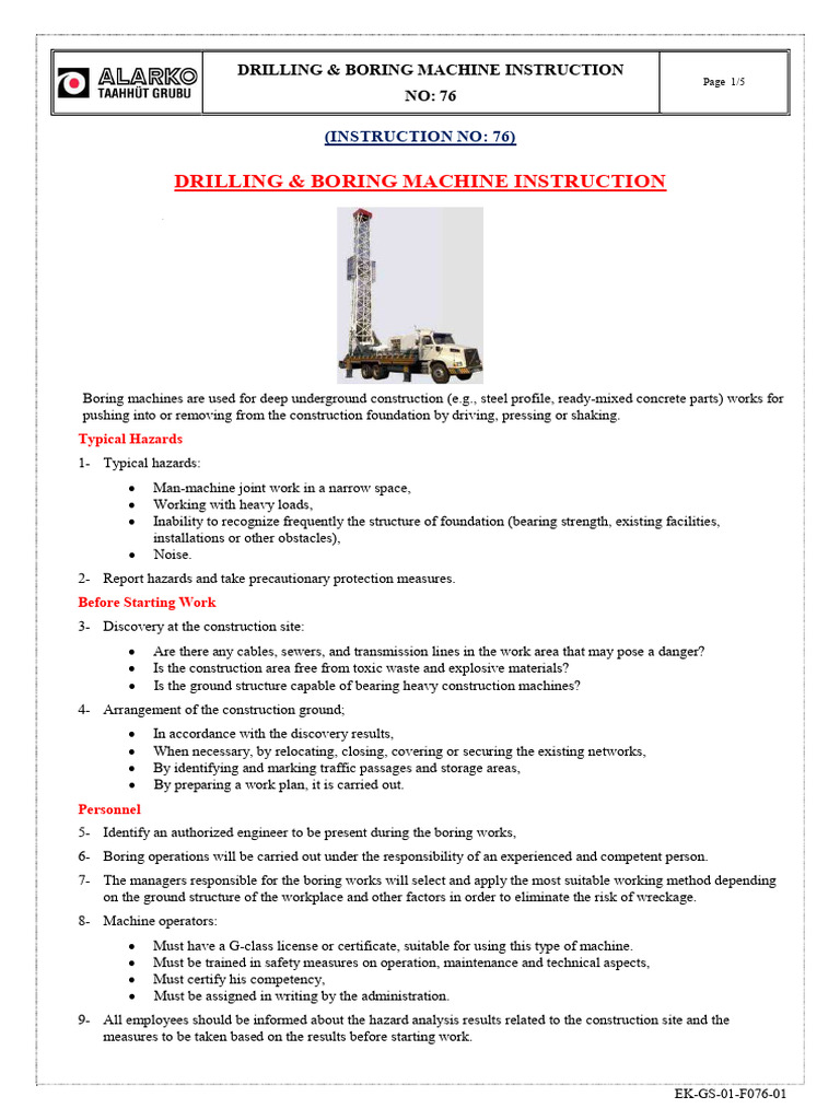 Drilling&Boring Machine Instruction | PDF | Screw | Hazards