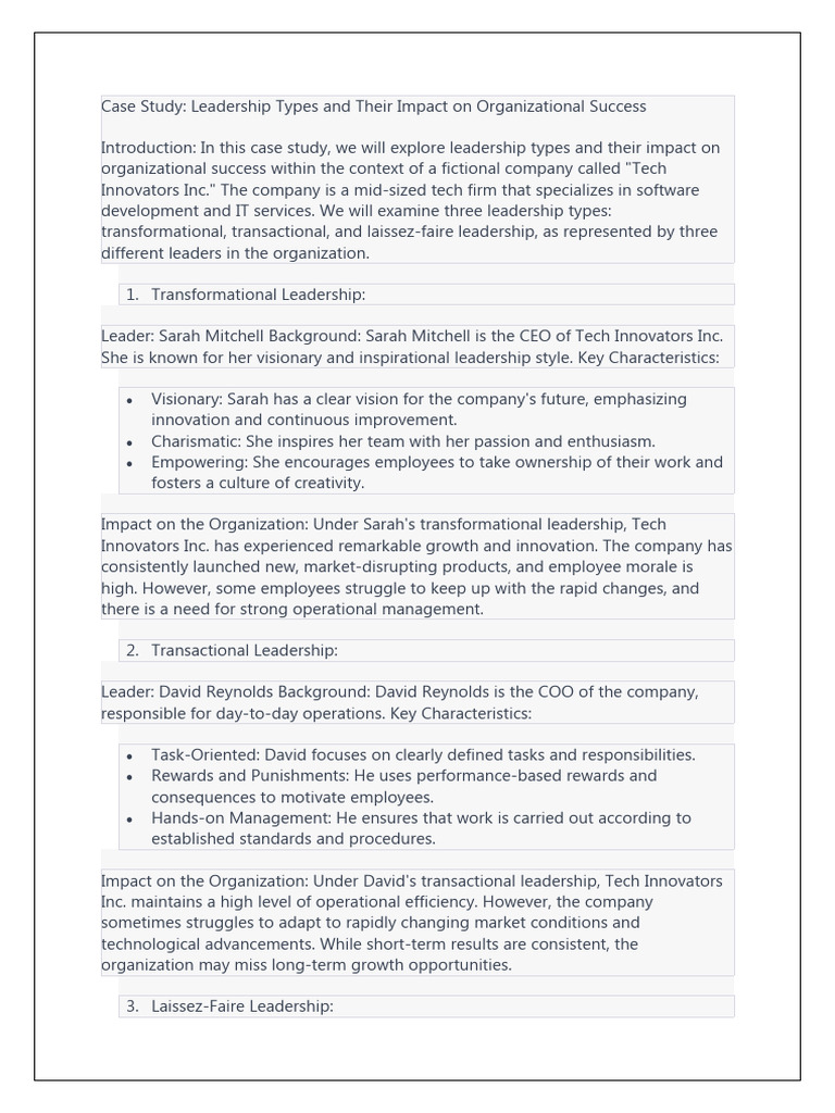 Leadership Case Study | PDF | Leadership | Transformational Leadership