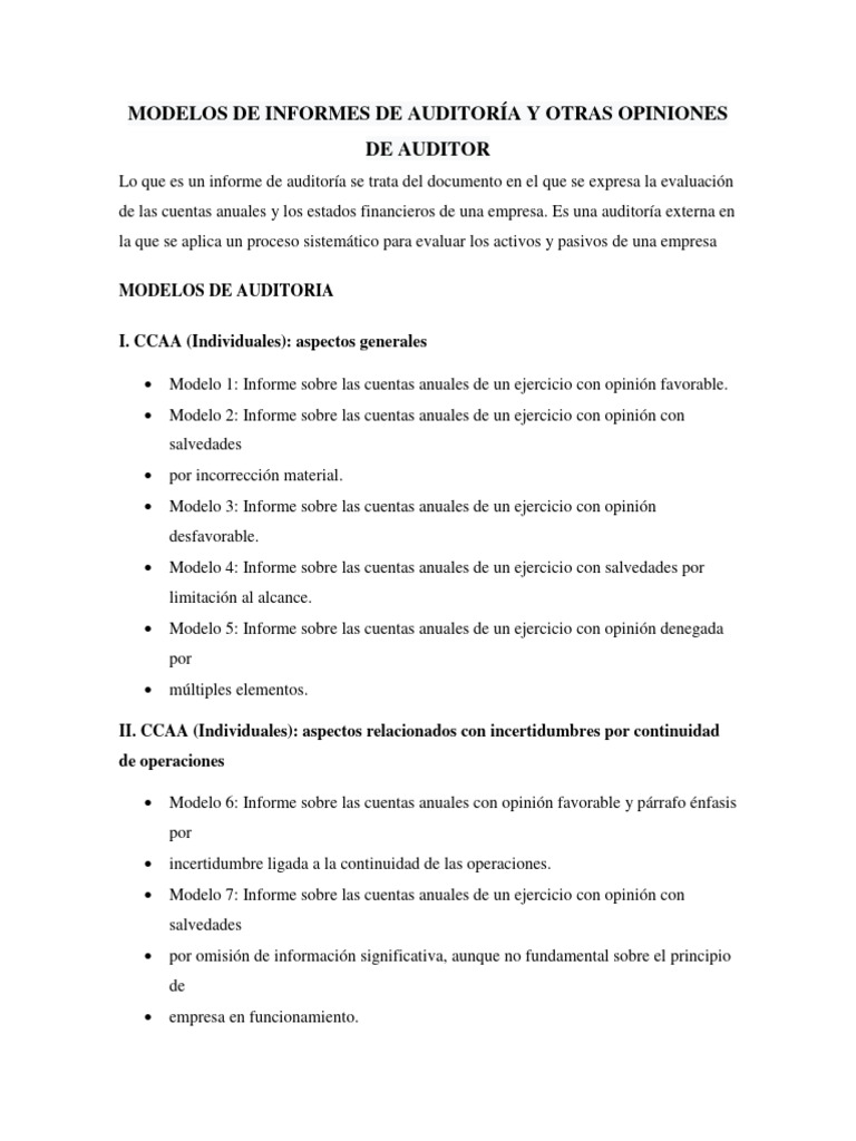 Modelos de Informes de Auditoría y Otras Opiniones de Auditor | PDF | Contralor | Auditoría