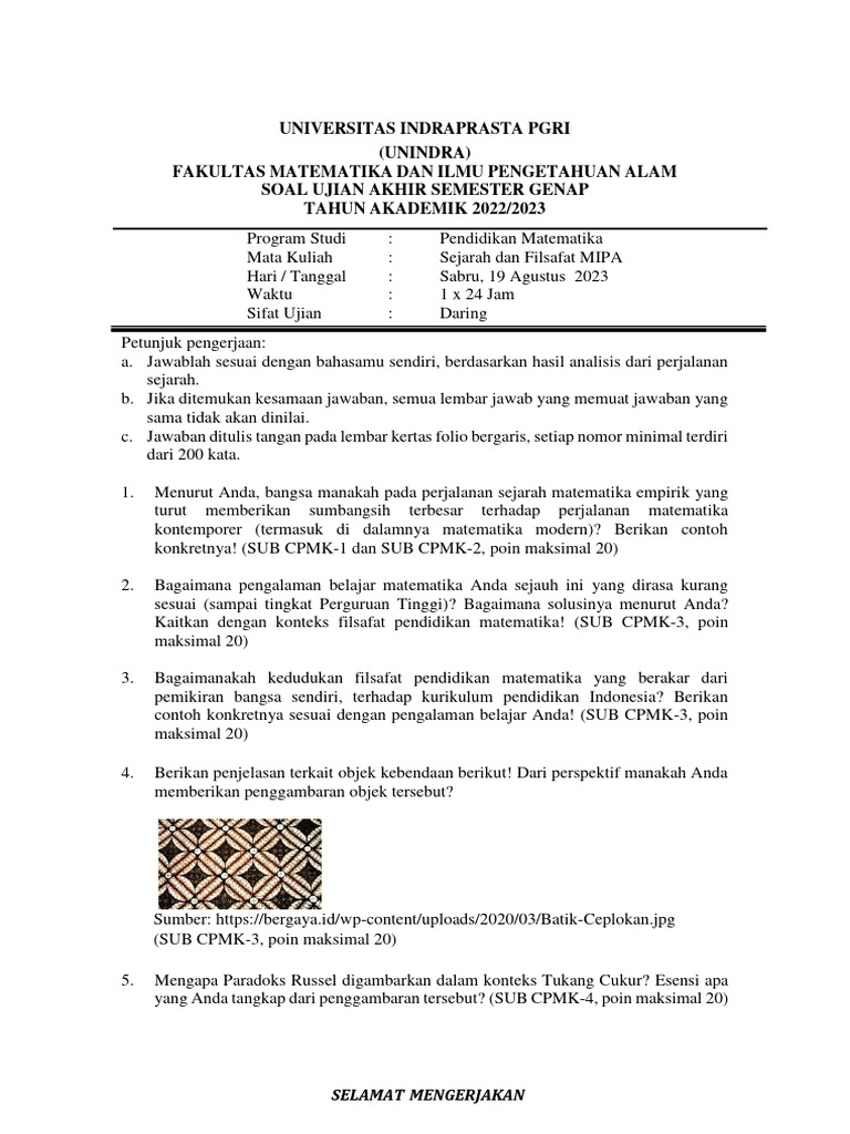 Soal Ujian Sejarah Filsafat MIPA | PDF | Metode & Bahan Ajar