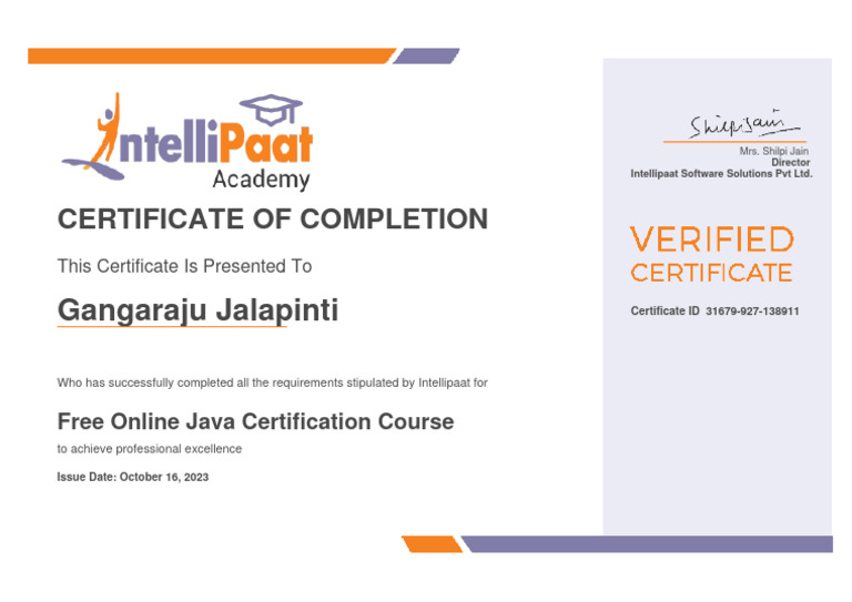 Intellipaat Certificate | PDF