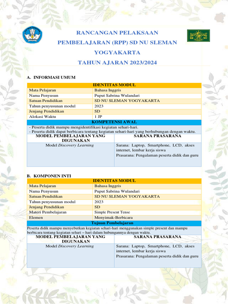 3.2 Contoh Template Modul Ajar Puput Sabrina-1-7 - Removed | PDF