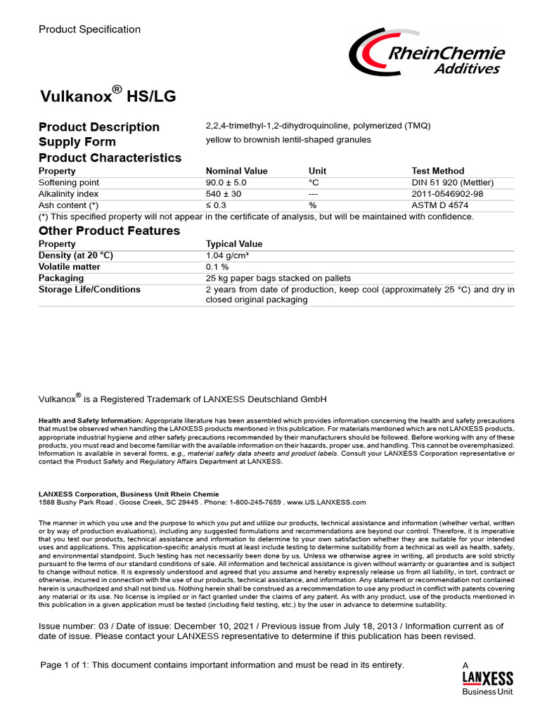 Vulkanox HS LG 3 | PDF | Packaging And Labeling | Private Law