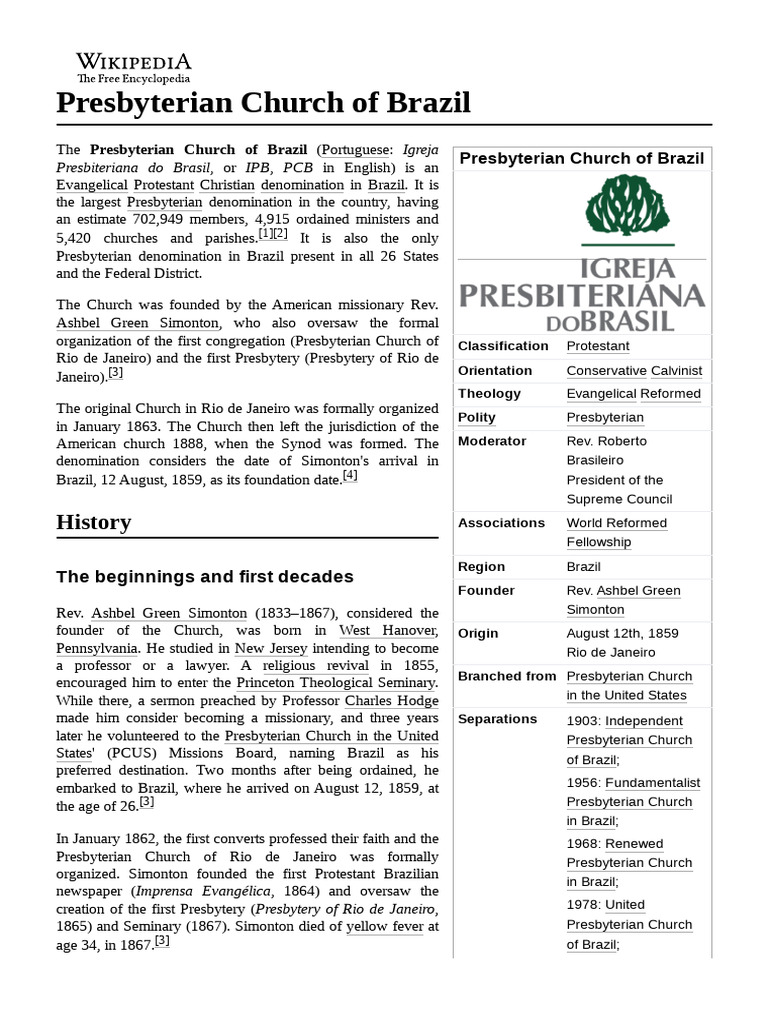 Presbyterian Church of Brazil | PDF | Protestant Denominational ...