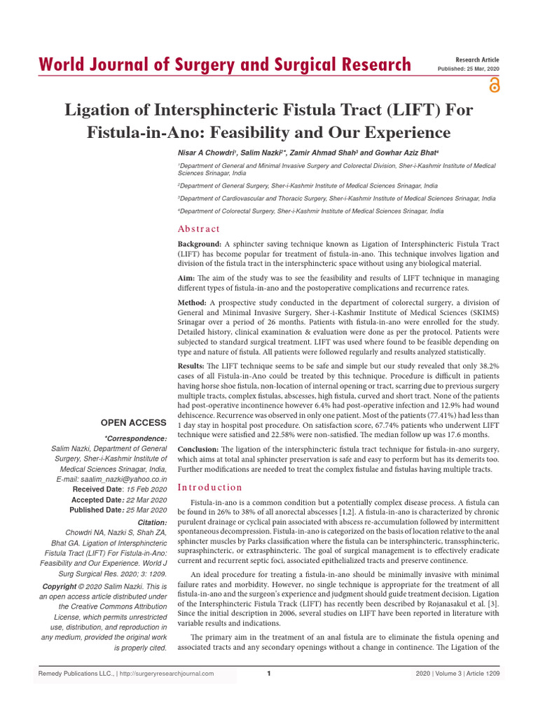 Ligation of Intersphincteric Fistula Tract Lift For Fistula in Ano ...