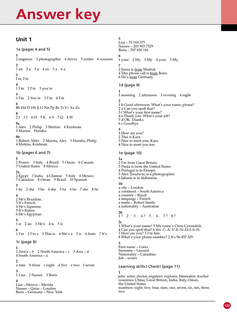 Workbook Answer Key - Beginner | PDF