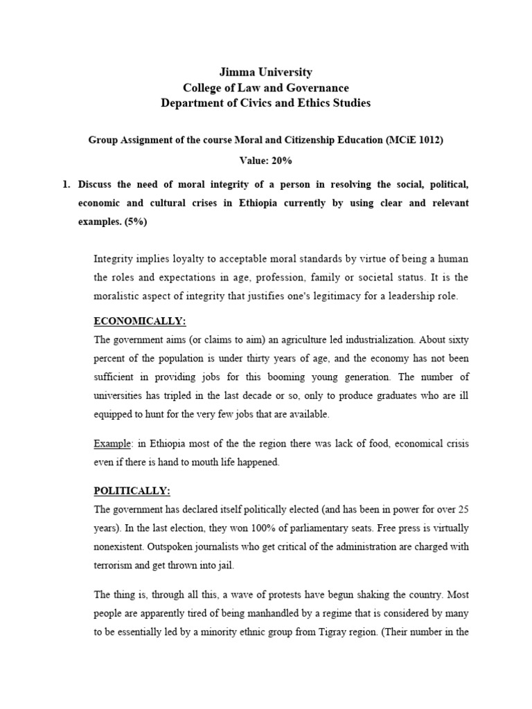 Moral & Civic Educ. Assignment | PDF | Critical Thinking | Reason